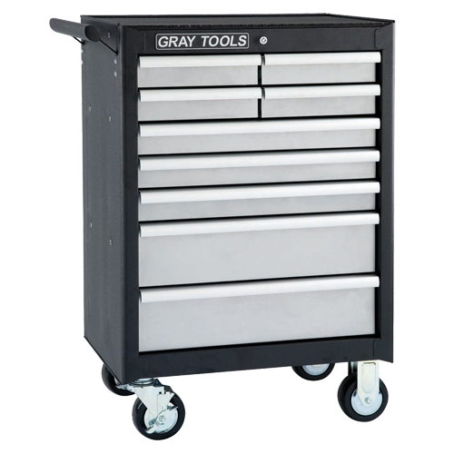 Gray Tools Roller Cabinet, 9 Drawers, 26-1/2" W x 18" D x 40" H, Black ...