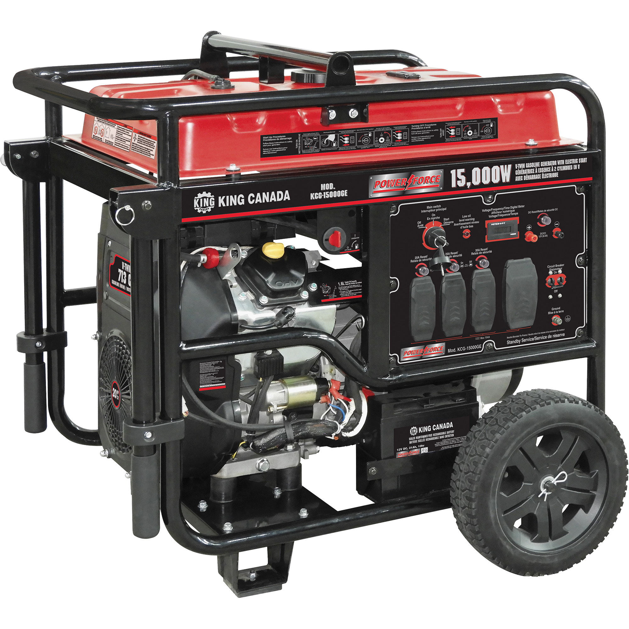 King Canada V-Twin Gasoline Generator, 15000 W Surge, 12500 W Rated ...